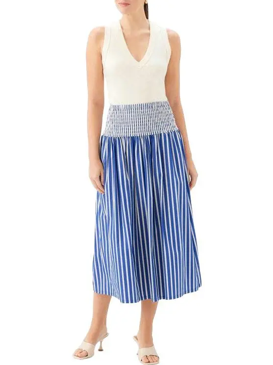 Fifteen Twenty Rhea Smocked Waist Stripe Midi Skirt - Indigo