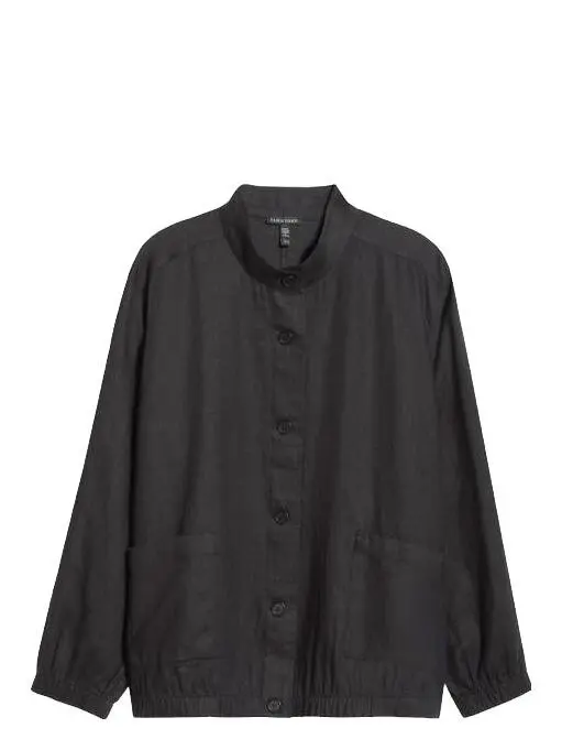 Eileen Fisher Stand Collar Linen Jacket - Black