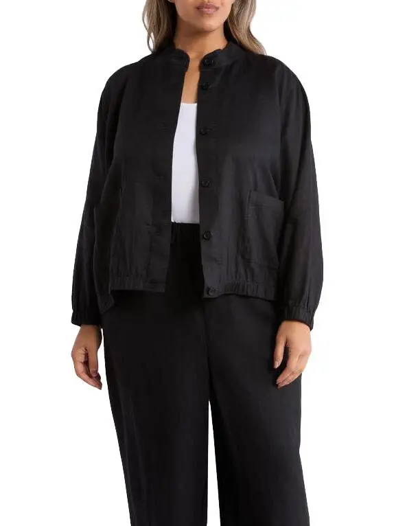 Eileen Fisher Stand Collar Linen Jacket - Black