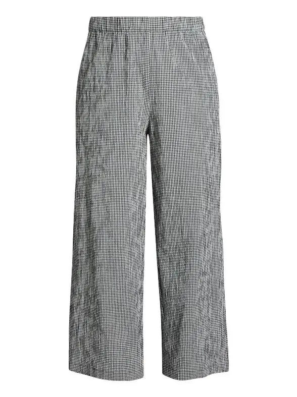 Eileen Fisher Stretch Organic Cotton Ankle Length Wide Leg Pants - Black/white