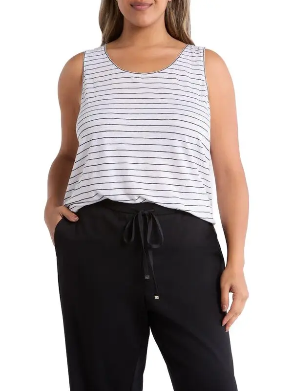 Eileen Fisher Stripe Organic Linen Tank - White/black