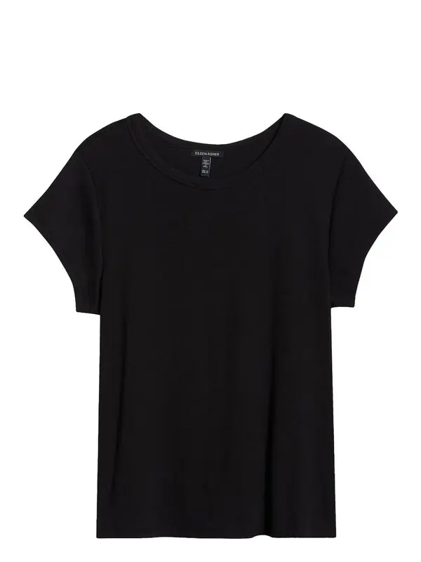 Eileen Fisher Ribbed Organic Cotton Crewneck T-shirt - Black