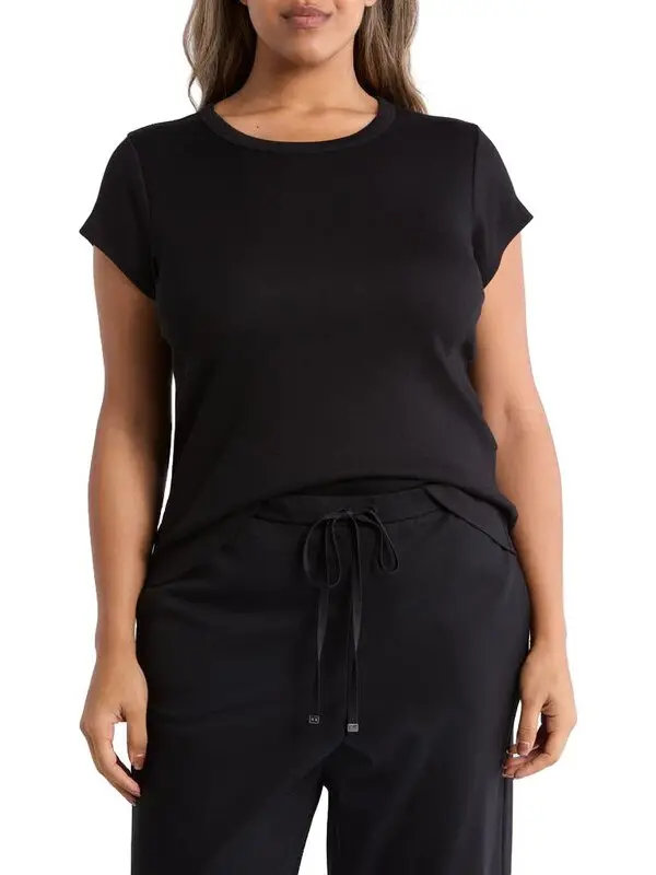 Eileen Fisher Ribbed Organic Cotton Crewneck T-shirt - Black