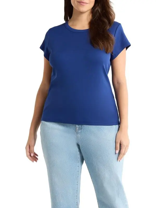 Eileen Fisher Ribbed Organic Cotton Crewneck T-shirt - Deep Dive