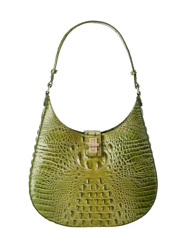 Brahmin Croc Embossed Leather Shoulder Bag - Olive