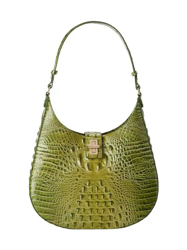 Brahmin Croc Embossed Leather Shoulder Bag - Olive