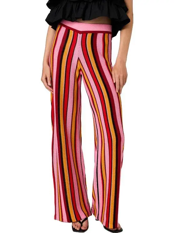 French Connection Motley Stripe Knit Flare Pants - Sunkissed Orange Multi