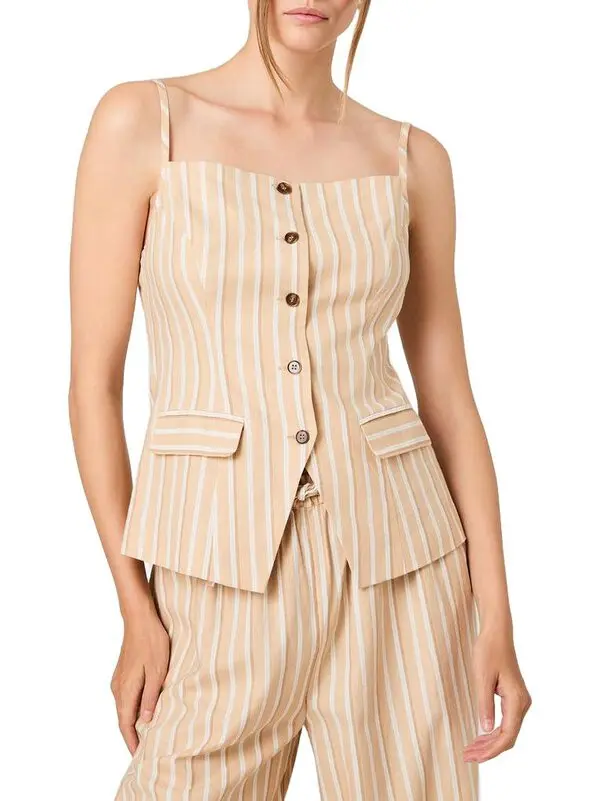 French Connection Aspen Tailored Sleeveless Linen Top - Sandlot Stripe