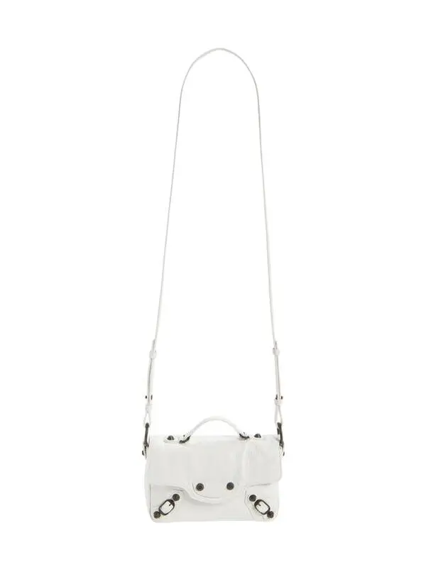 Balenciaga Nano Le City Flap Crinkle Leather Crossbody Bag - Optic White