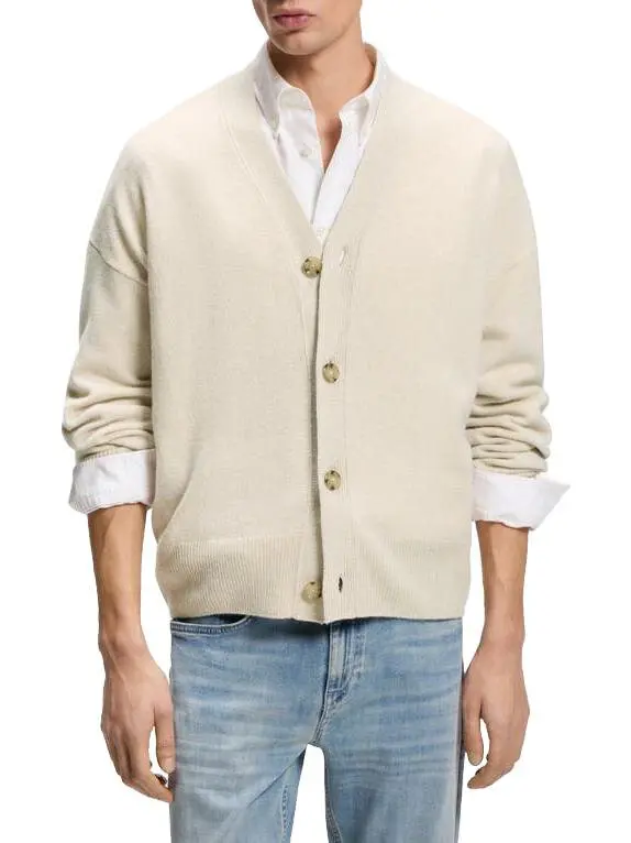 BOSS Ucone Virgin Wool Cardigan - Open White