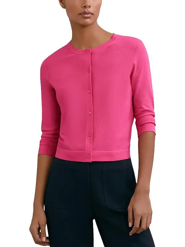 REISS Mara Cropped Cardigan - Bright Pink