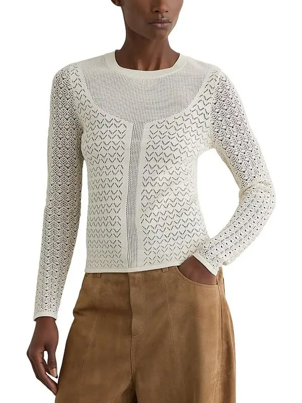 REISS Bella Pointelle Knit Top - Ivory