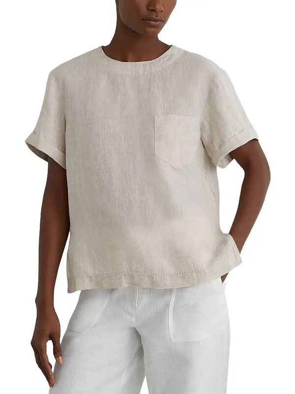 REISS Tamara Linen Tee - Beige Neutral