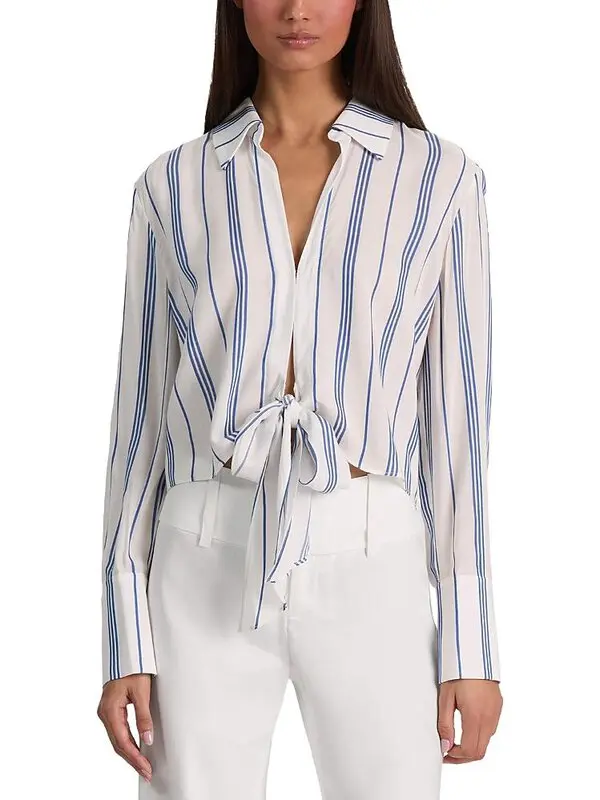 Alice + Olivia Hannon Tie Front Shirt - Off White Blue Iris
