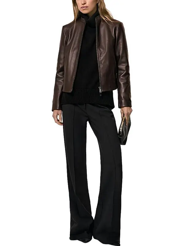 REISS Allie Leather Jacket - Chocolate
