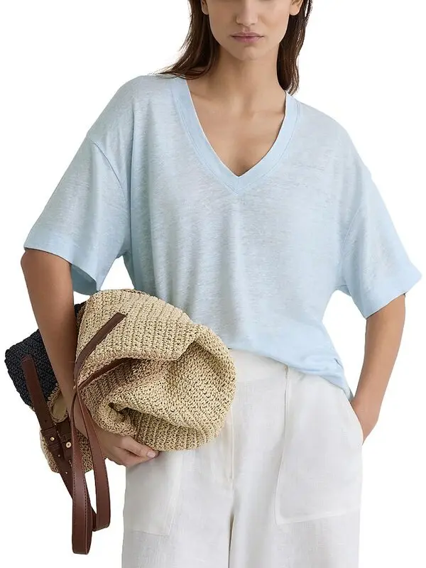 REISS Ember Linen T-shirt - Blue