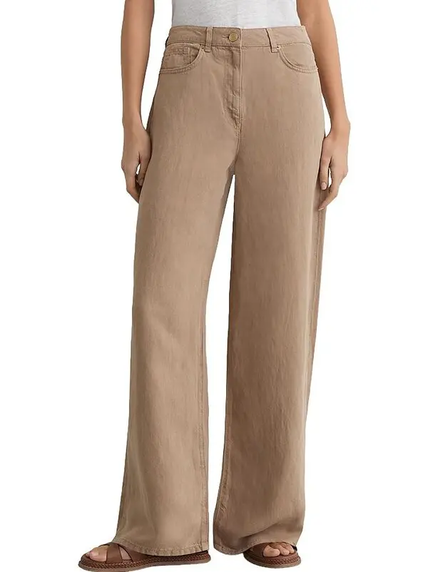 REISS Carmen Wide Leg Trousers - Taupe Neutral