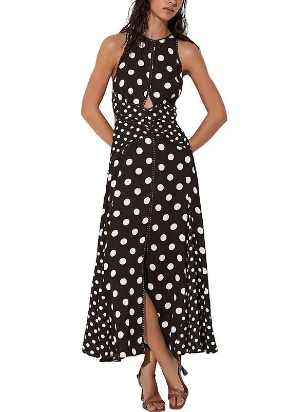 REISS Polka Dot Midi Dress - Chocolate