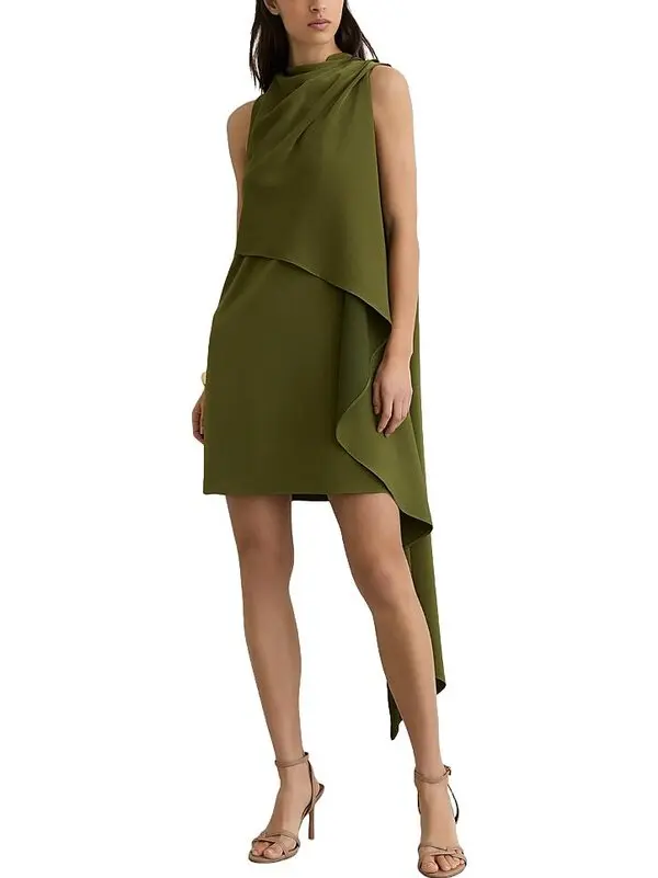 REISS Wrenley Asymmetrical Draped Dress - Olive Green