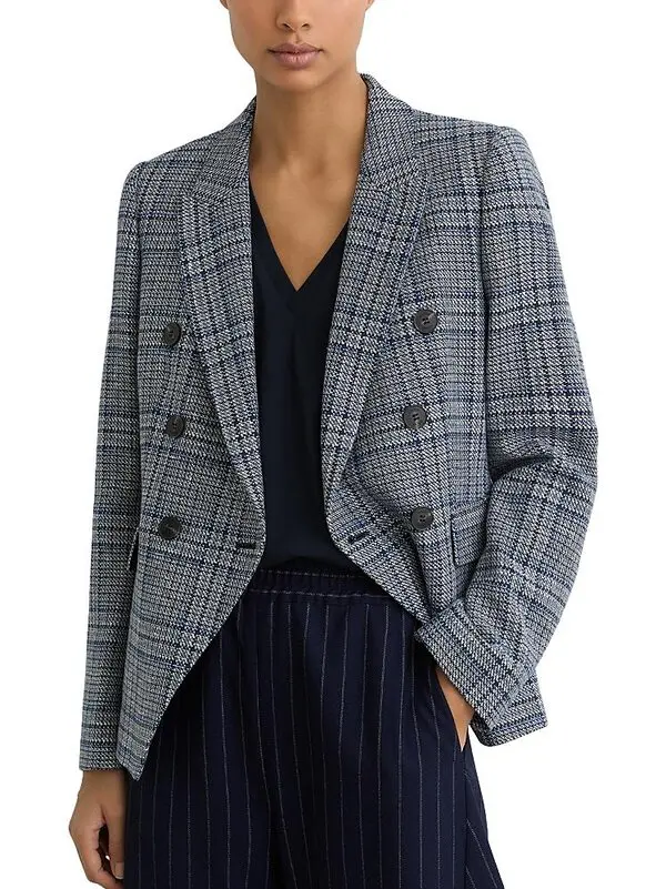 REISS Larissa Double Breasted Blazer - Navy Check