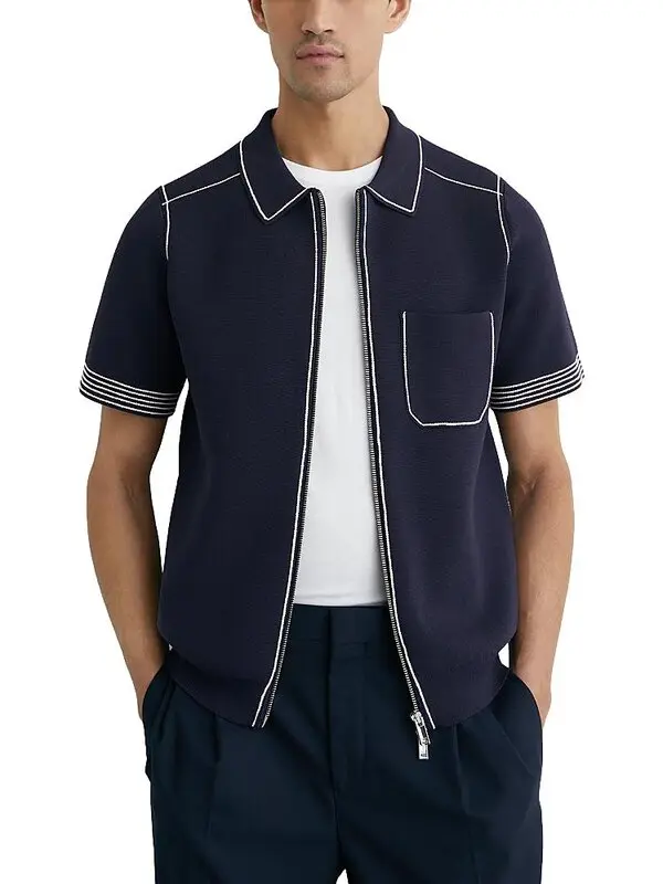 REISS Blake Regular Fit Contrast Pipe Shirt - Navy