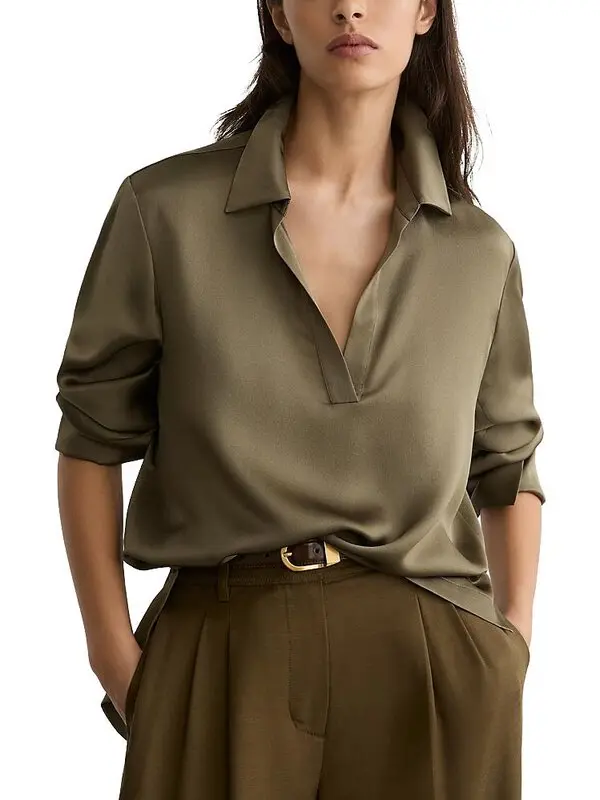 REISS Marina Blouse - Khaki Green