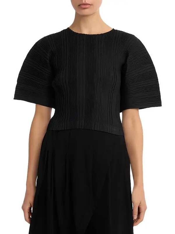 Issey Miyake Pleated Ribbed Top - Black