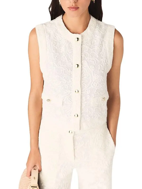 Maje Laros Floral Guipure Lace Waistcoat - Ecru