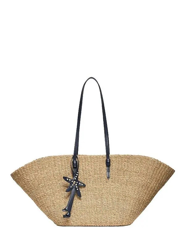 Poolside East West Large Straw Beach Tote Bag - Navy