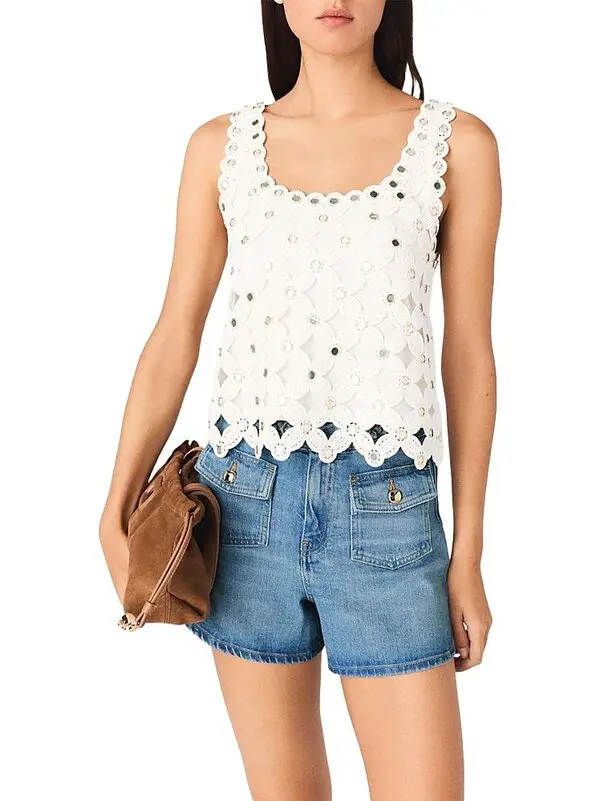 Maje Mirrored Crochet Top - White