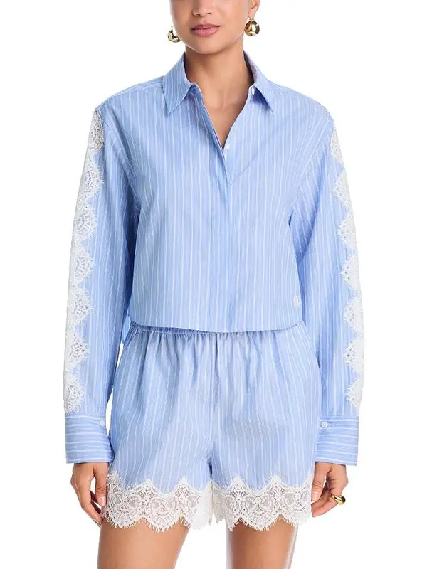 Simkhai Renata Cropped Shirt - Oxford Blue Stripe