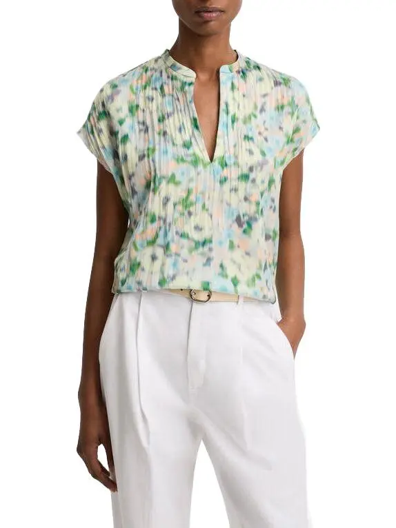 Vince Painted Garden Cap-sleeve Top - Herb Petal