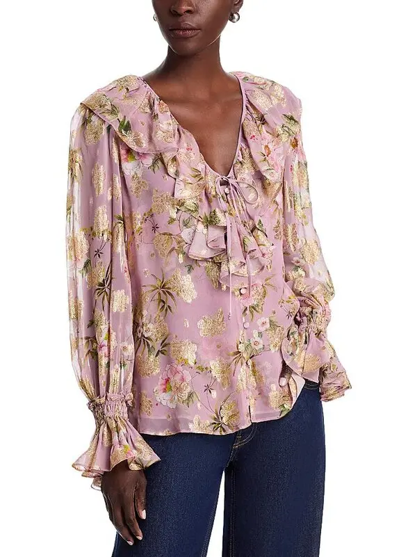 Kobi Halperin Leia Jacquard Ruffle Blouse - Rose Multi