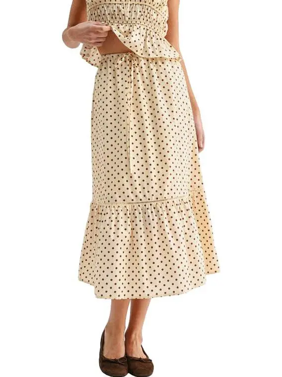 ALL IN FAVOR Polka Dot Tiered Midi Skirt - Butter Brown Dot