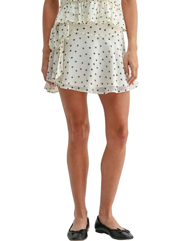 ALL IN FAVOR Polka Dot Chiffon Mini Skirt - Ivory Black Dot