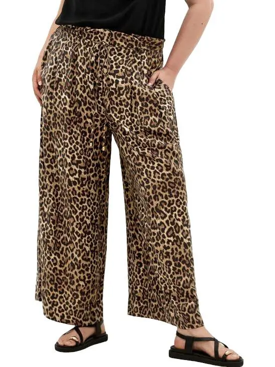 City Chic Resort Print Wide-leg Pants - Leopard