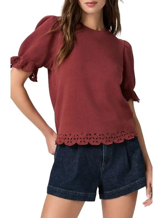 Paige Eyelet Detail Cotton Knit Top - Burnt Sienna