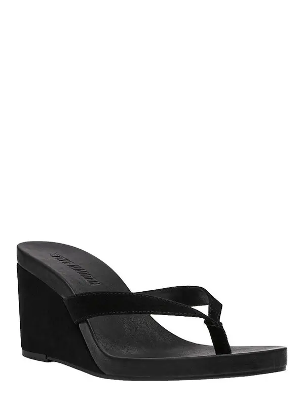 Steve Madden Playing Wedge Sandals - Black Suede