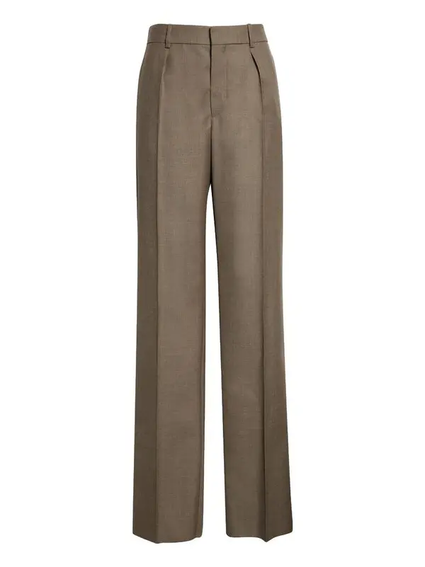 Saint Laurent Wool Straight Leg Pants - Taupe Chine