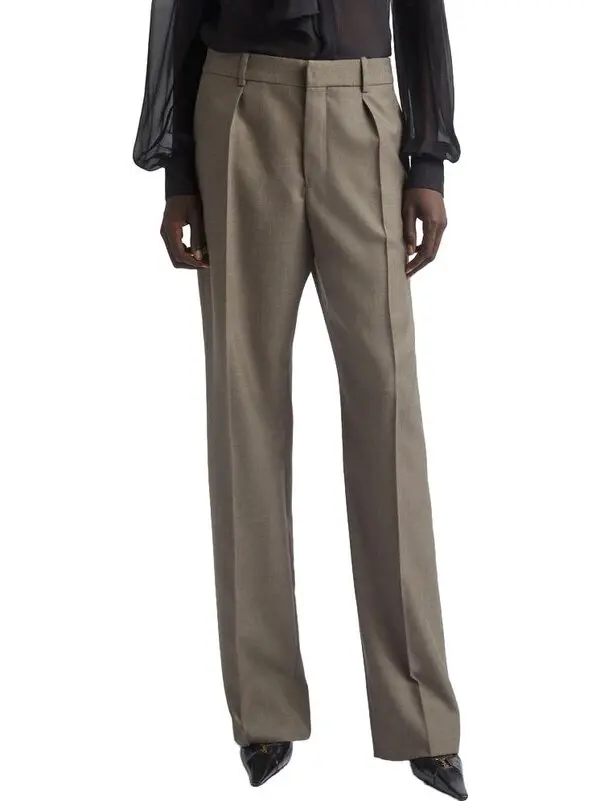 Saint Laurent Wool Straight Leg Pants - Taupe Chine