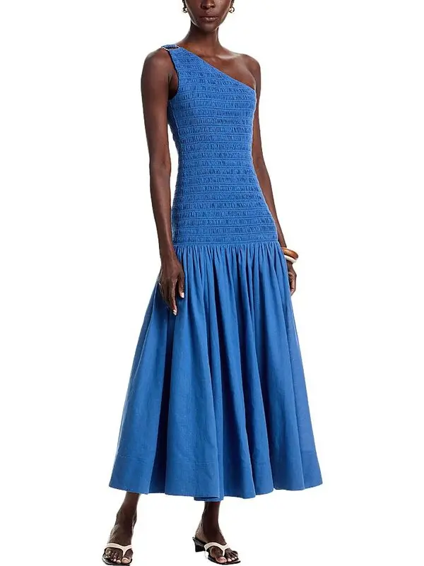 TOCCIN One Shoulder Smocked Maxi Dress - Ocean