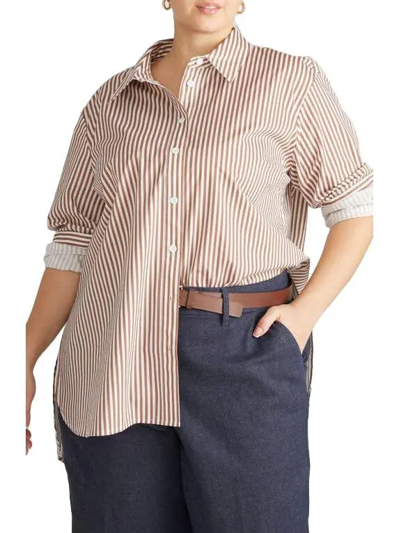 Universal Standard The Artist Poplin Shirt - Allspice Stripe