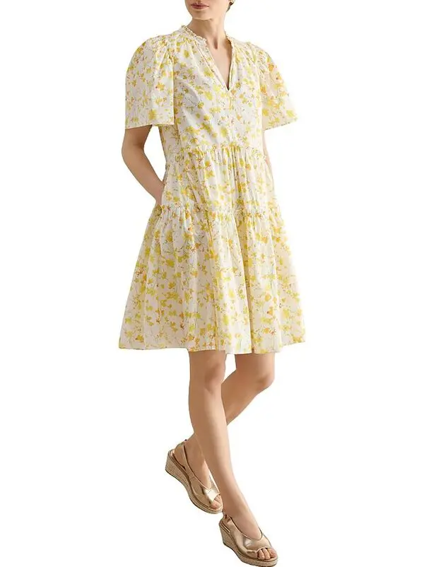 HOBBS LONDON Limited Edition Tiered Floral Dress - Ivory Multi