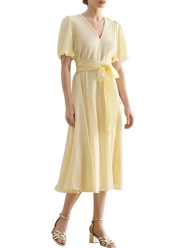 HOBBS LONDON Barrington Belted Midi Dress - Pale Yellow