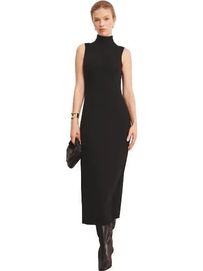 Naadam Sleeveless Cashmere Turtleneck Dress - Black