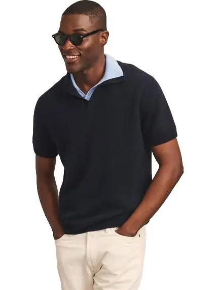 Naadam Lightweight Cashmere Short Sleeve Polo - Navy