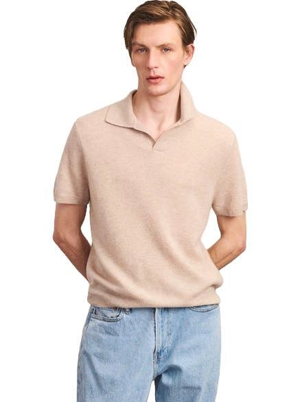 Naadam Lightweight Cashmere Short Sleeve Polo - Oat
