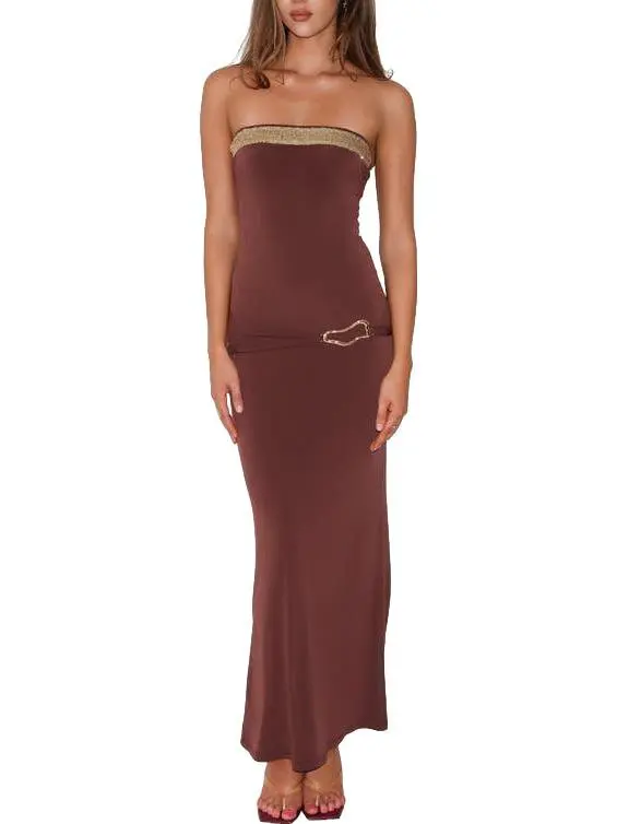 TIGER MIST Sequin Strapless Gown - Cinnamon Chocolate