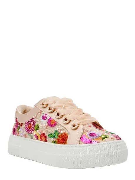 Betsey Johnson Bonny Sequin Platform Sneakers - Beige Floral