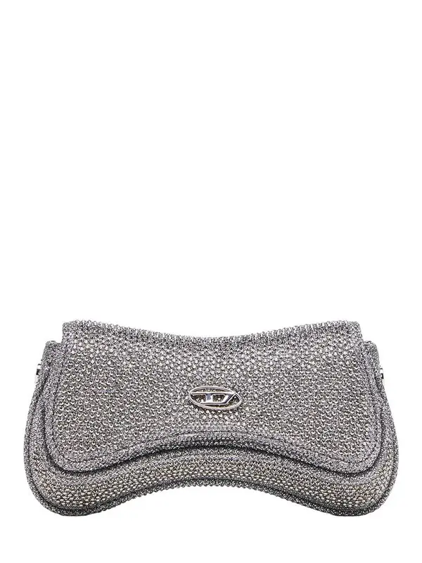DIESEL® Small Crystal Embellished Mesh Crossbody Bag - Silver